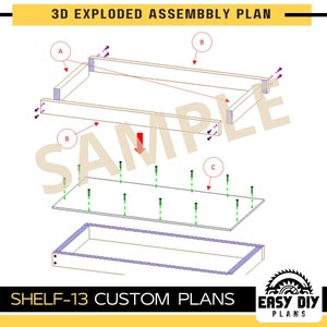 Custom DIY Shelf Storage PLANS Custom Plan Drawing Easy Shelf Custom ...