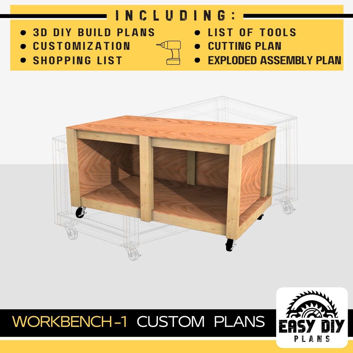 Workbench Plan DIY CUSTOM Diy Workbench on Wheels Custom Plans Garage ...