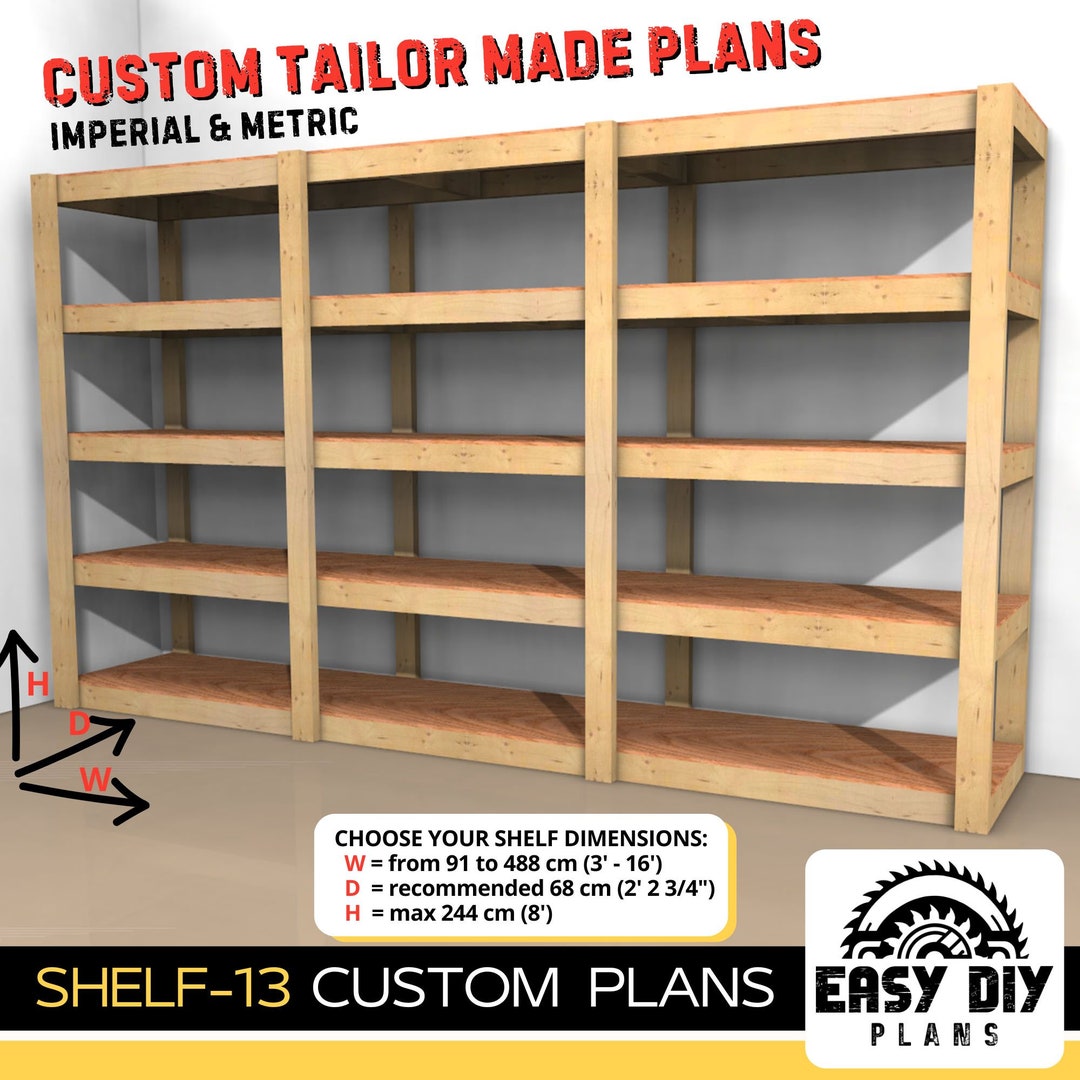 Custom DIY Shelf Storage PLANS Custom Plan Drawing Easy Shelf Custom ...