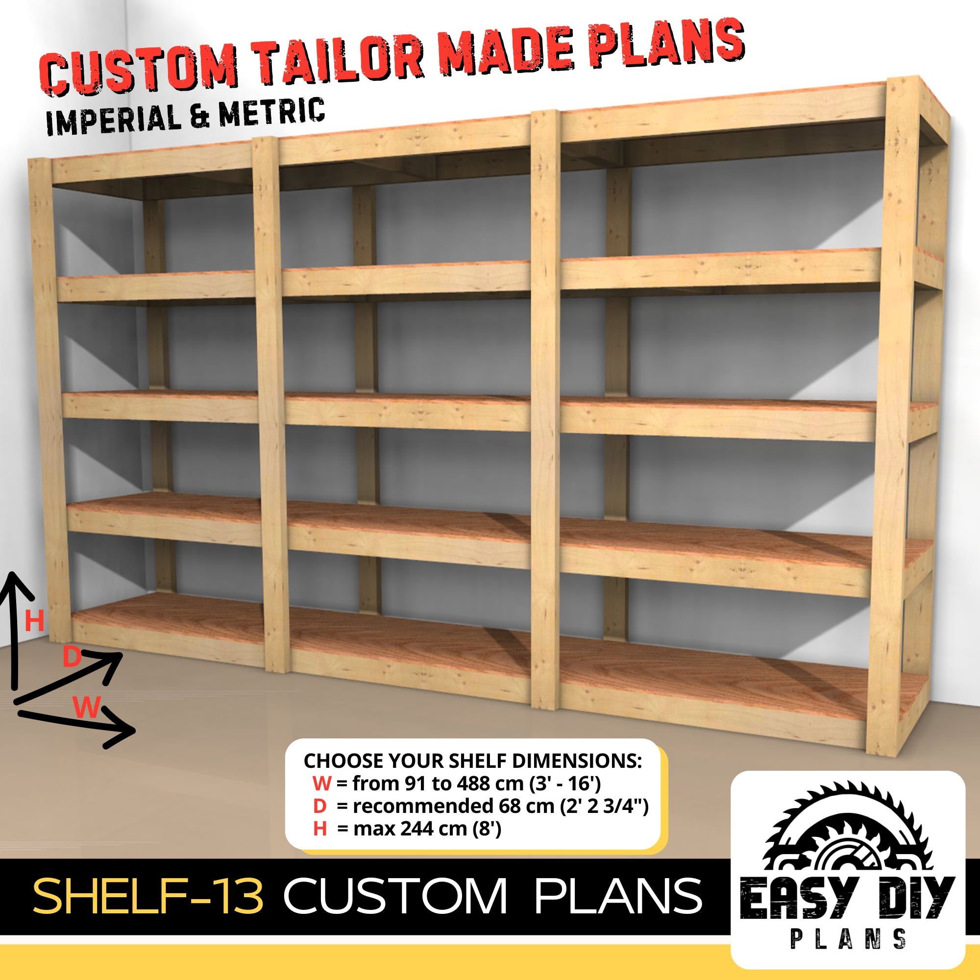 Custom DIY Shelf Storage PLANS Custom Plan Drawing Easy Shelf Custom ...