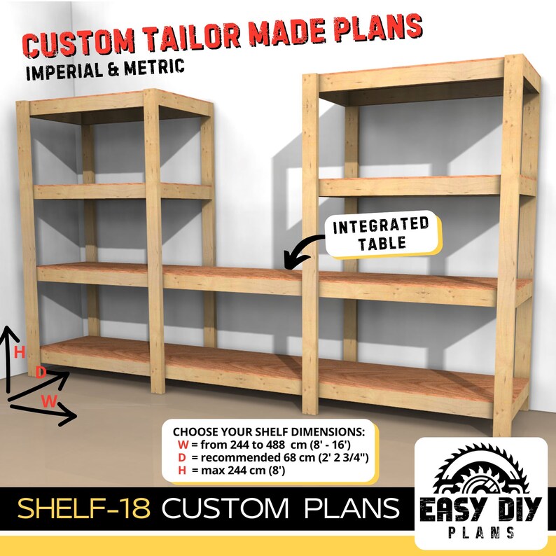 DIY Shelves Integrated Workbench CUSTOM PLANS Storage Shelf Plans Diy ...