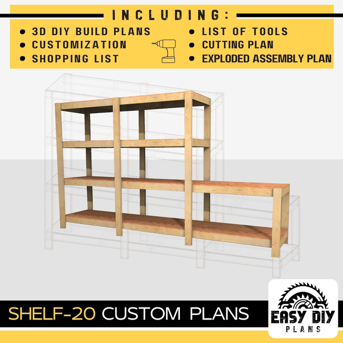 DIY Shelf PLANS With Integrated Workbench CUSTOM Plans Diy Storage ...