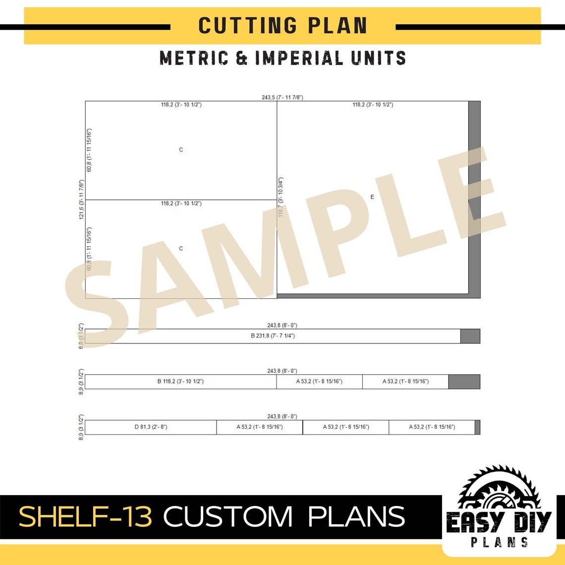 Custom DIY Shelf Storage PLANS Custom Plan Drawing Easy Shelf Custom ...