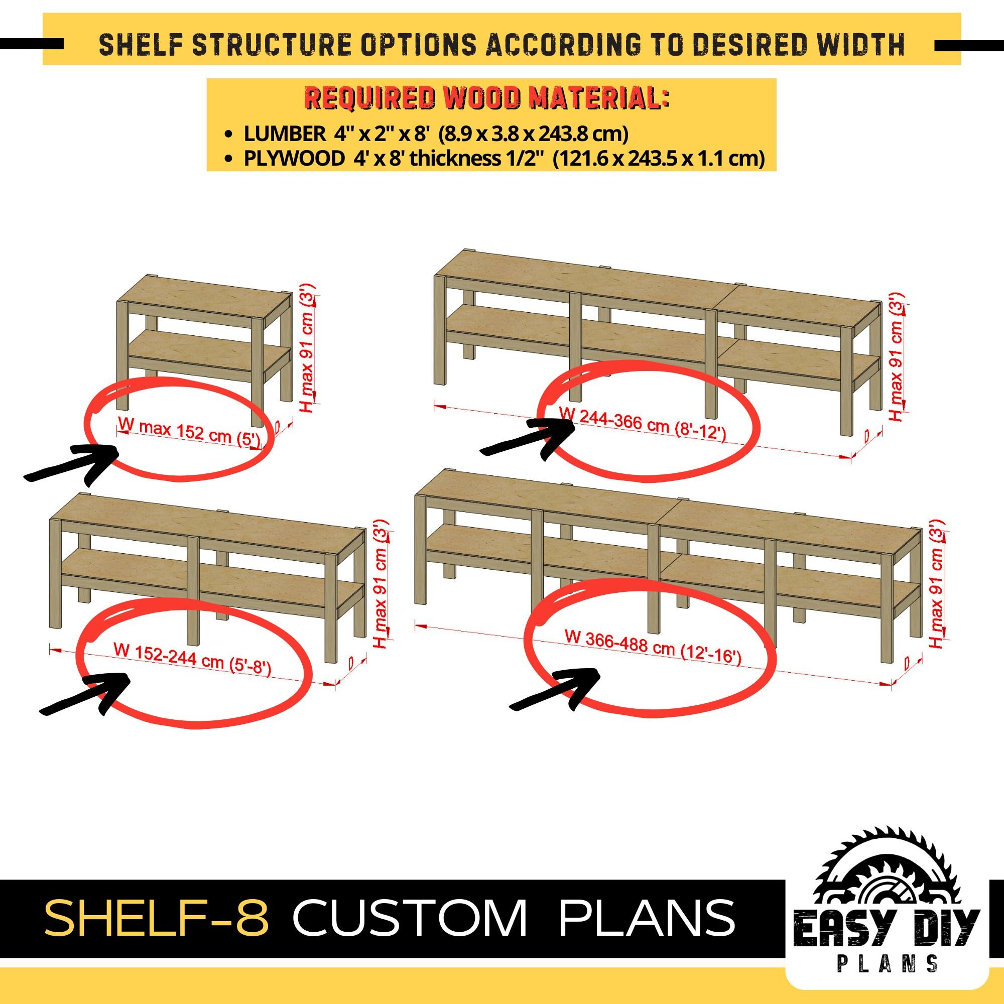 Custom DIY Workbench & Storage PLANS Diy Easy Shelf Custom Plans Garage ...