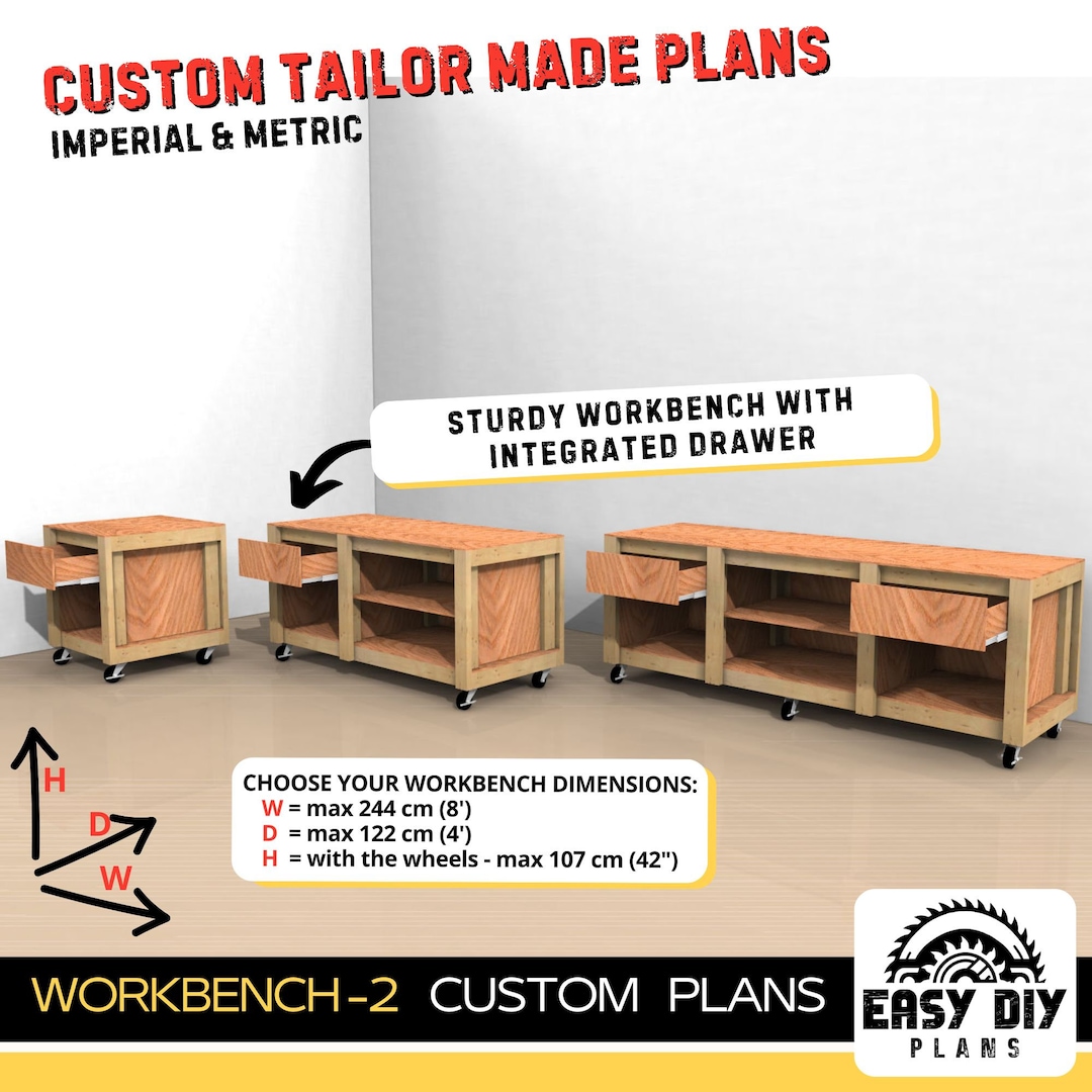 Workbench With Drawers Plan DIY CUSTOM Diy Mobile Workbench on Wheels Custom Plans Garage ...