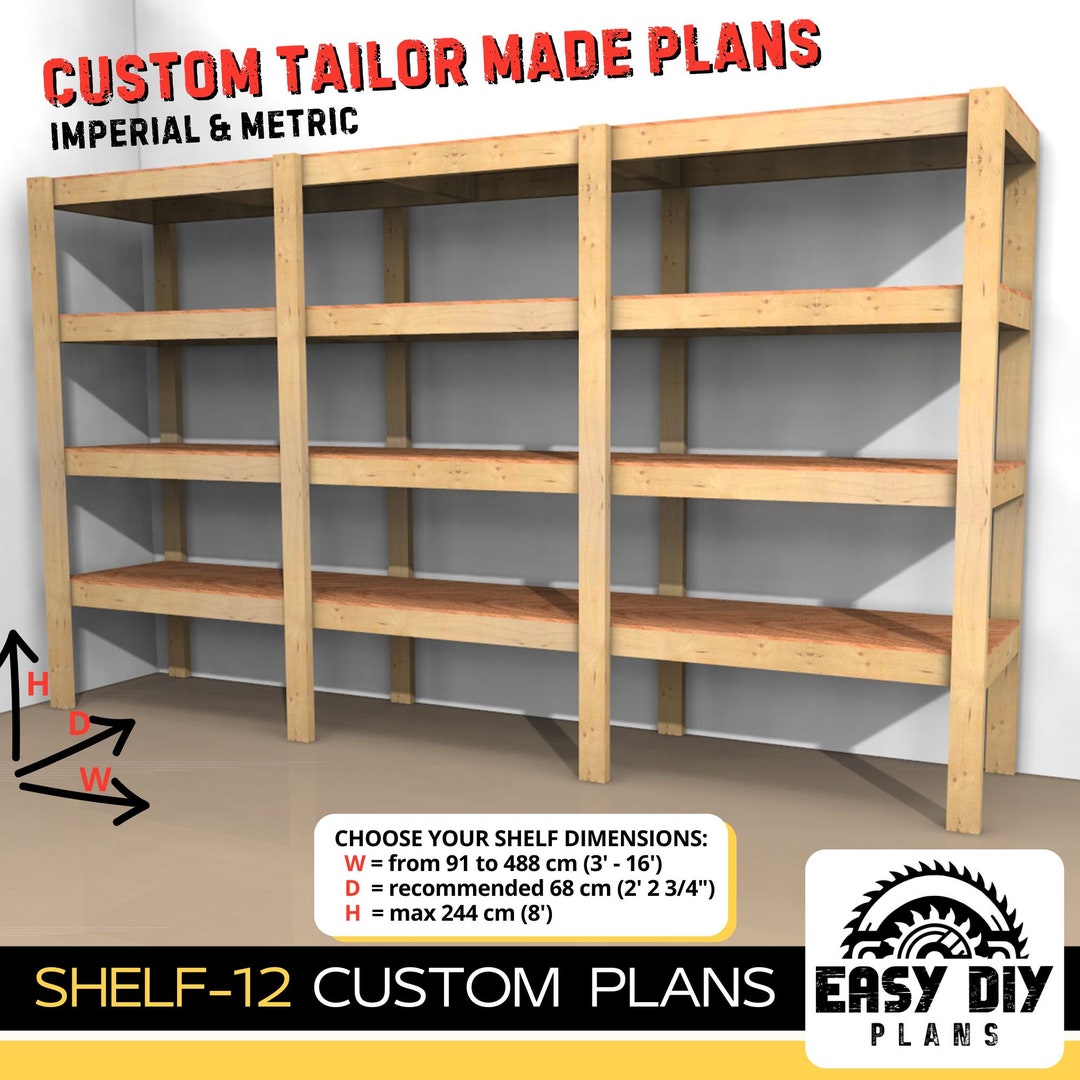 DIY Shelves PLANS CUSTOM Diy Plans Garage Storage Shelf Garage Organization Plans Shelves Custom ...