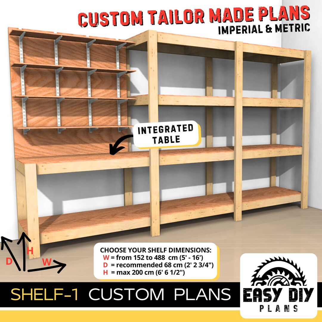 Custom DIY Shelf & Workbench PLANS Diy Garage Shelf Workbench Plan Diy ...