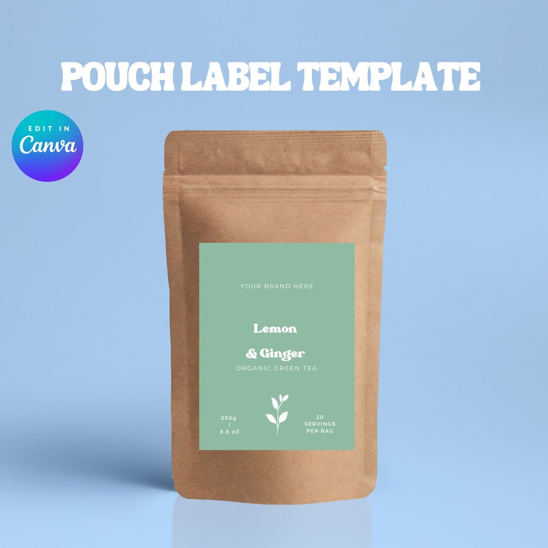 Colourful Editable Pouch Label Template, CANVA, Tea Coffee Pouch Label ...