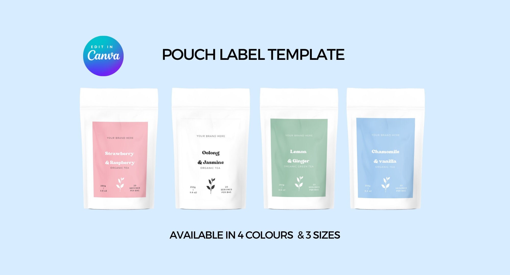 Colourful Editable Pouch Label Template, CANVA, Tea Coffee Pouch Label ...