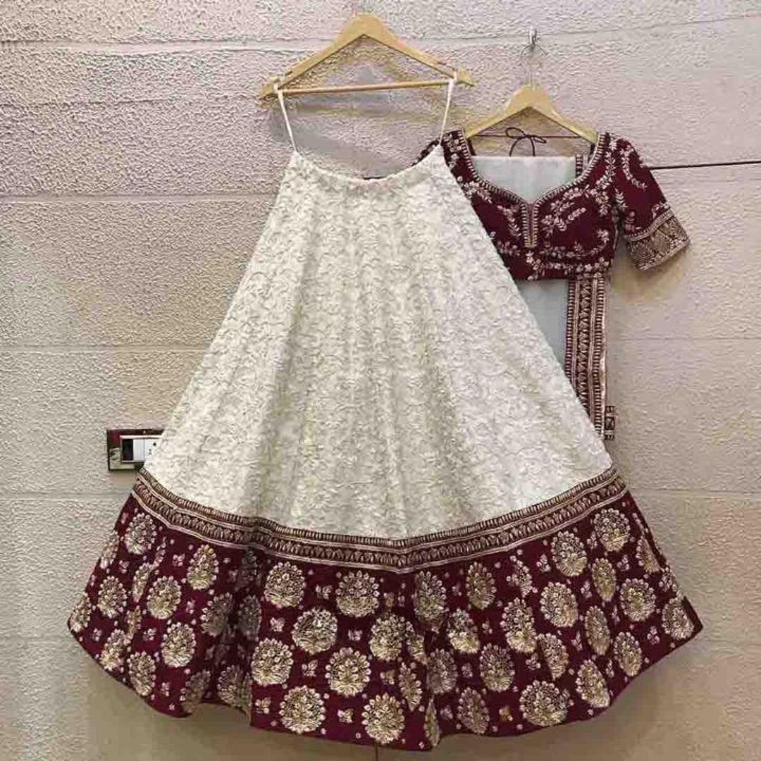 Trendy White Designer Lehenga Choli With Golden Design Georgette ...