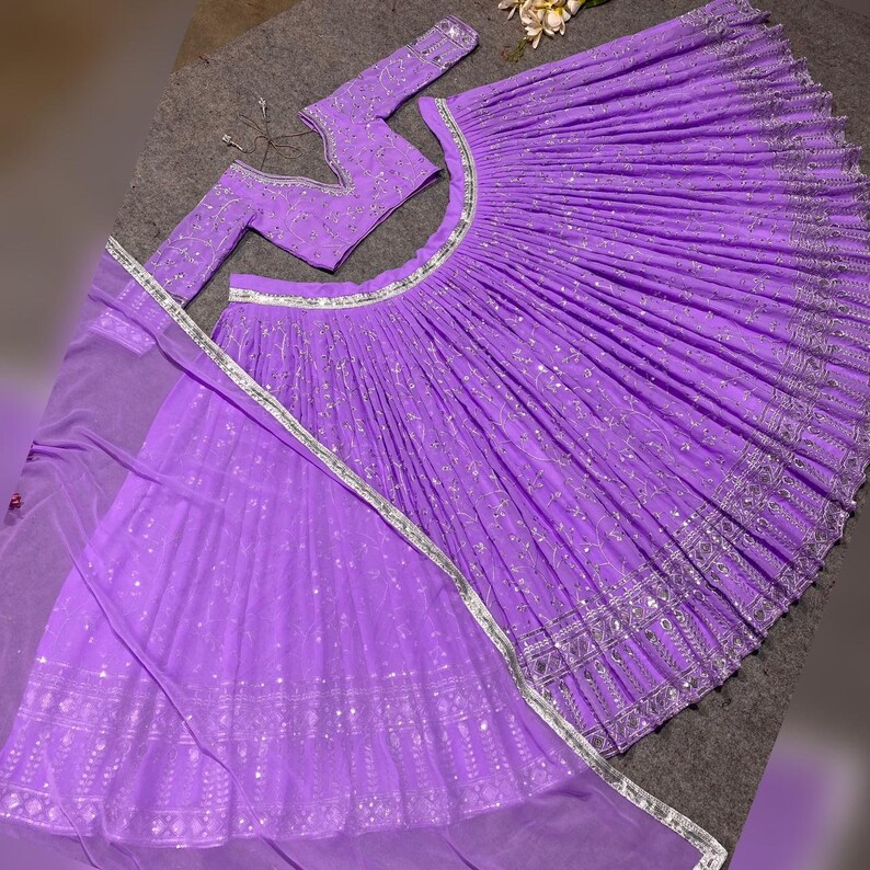 Lavender Phantom Silk Lehenga Choli Embroidery Sequence Work Etsy