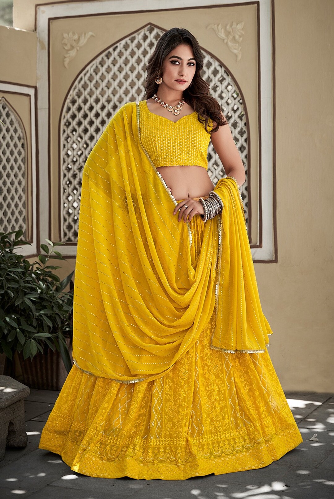 Yellow Haldi Outfits for Bridal Ready to Wear Chania Choli for Girl ...