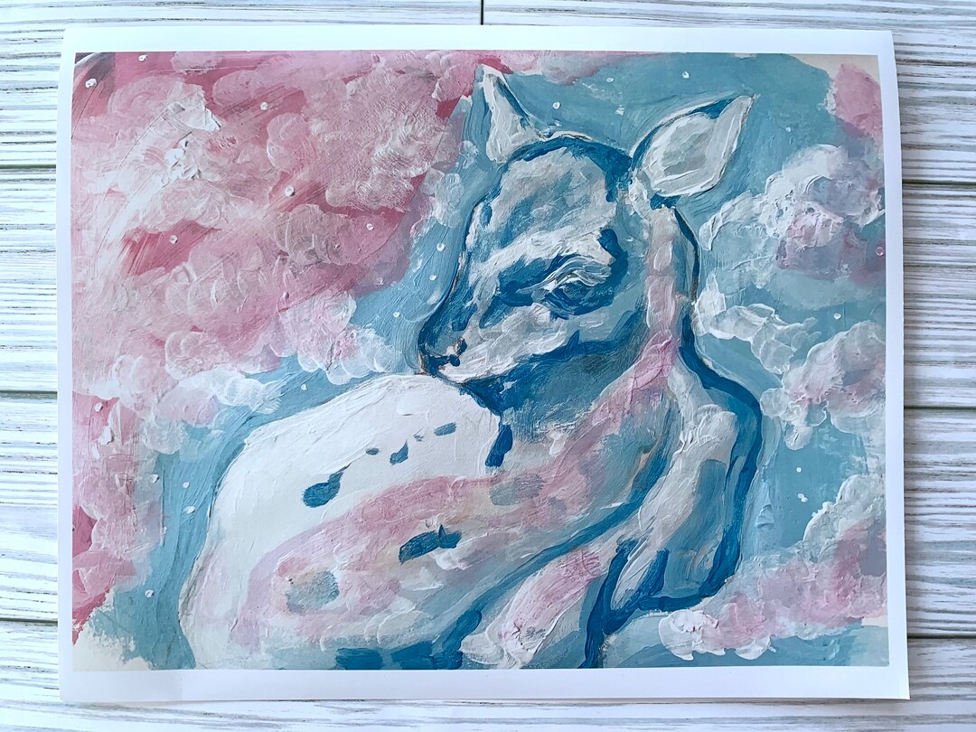 Pink and Blue Fawn Art Print, Deer Art, Fawn Art, Art Print, Print - Etsy