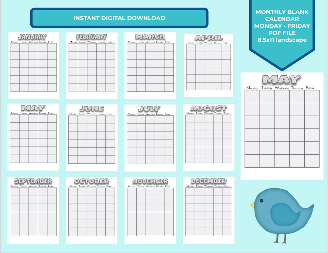 Back to School | Blank Monthly Calendar | Printable | Download | 8.5x11 ...