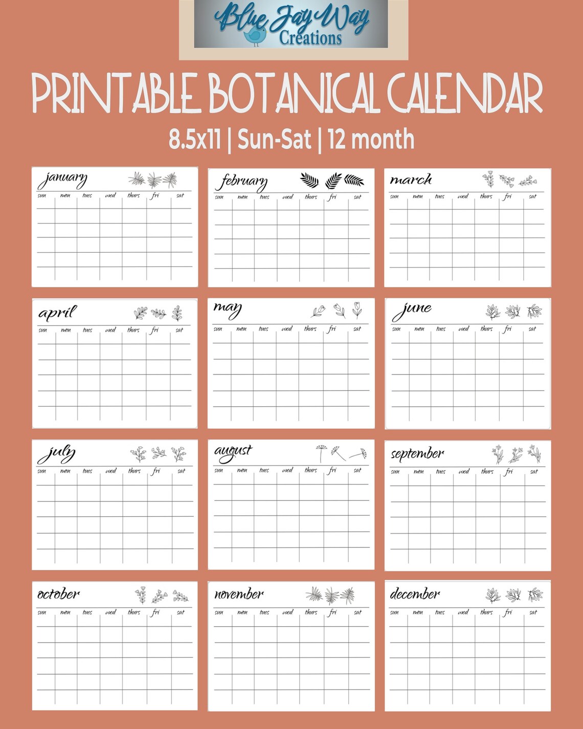 PRINTABLE BOTANICAL CALENDAR | Back to School | Blank Monthly Calendar ...