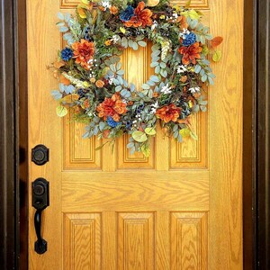 Fall Rustic Wreath Farmhouse Grapevine Artificial Rust Colored Dahlias ...