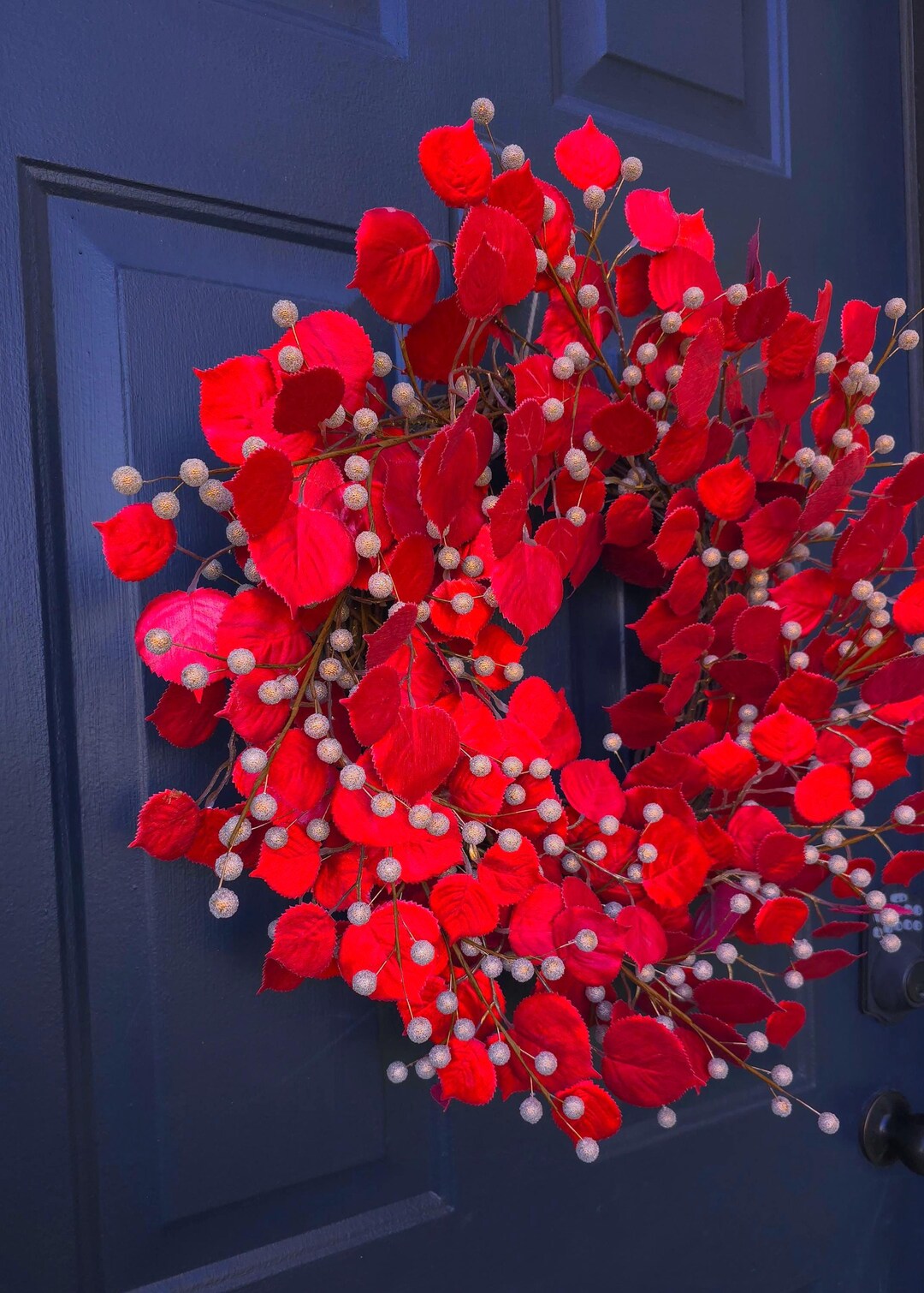 Fall Wreath With Metallic Red Aspen Leaves and Frosted Gold Berry ...