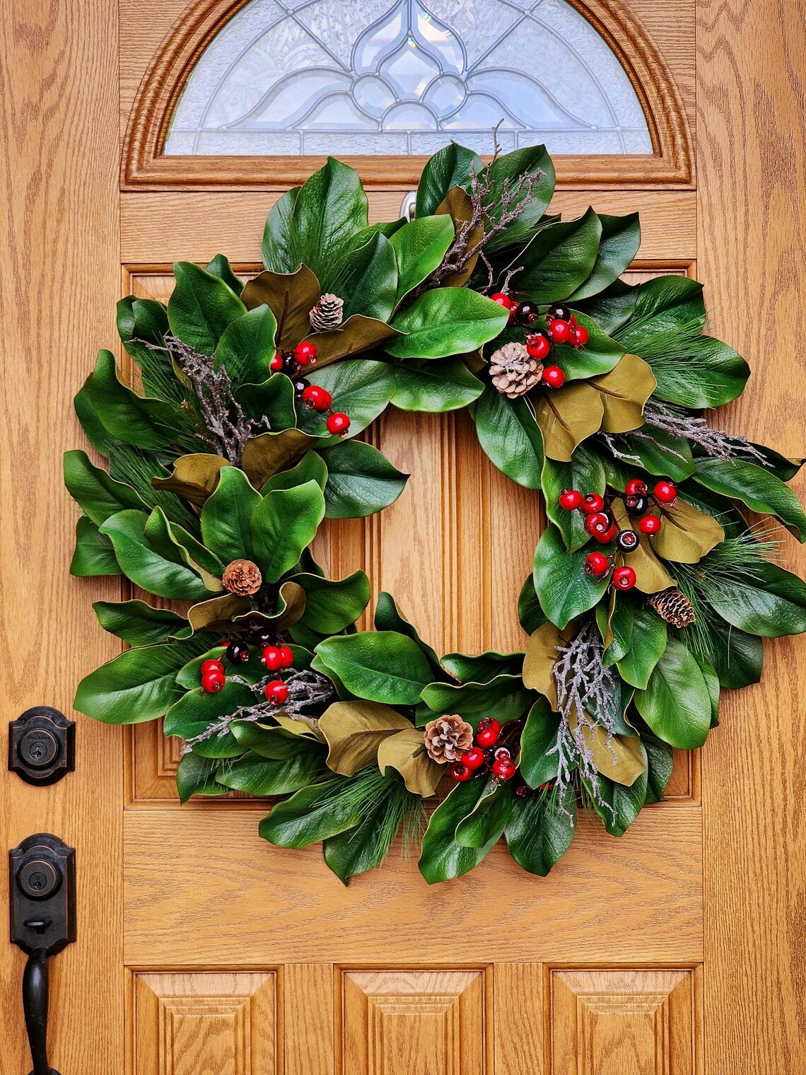 Extra Large Magnolia Leaf Christmas Wreath: Holiday Berry Grapevine ...