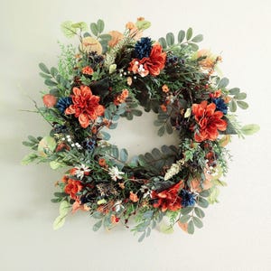 Fall Rustic Wreath Farmhouse Grapevine Artificial Rust Colored Dahlias ...