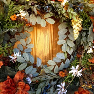 Fall Rustic Wreath Farmhouse Grapevine Artificial Rust Colored Dahlias ...