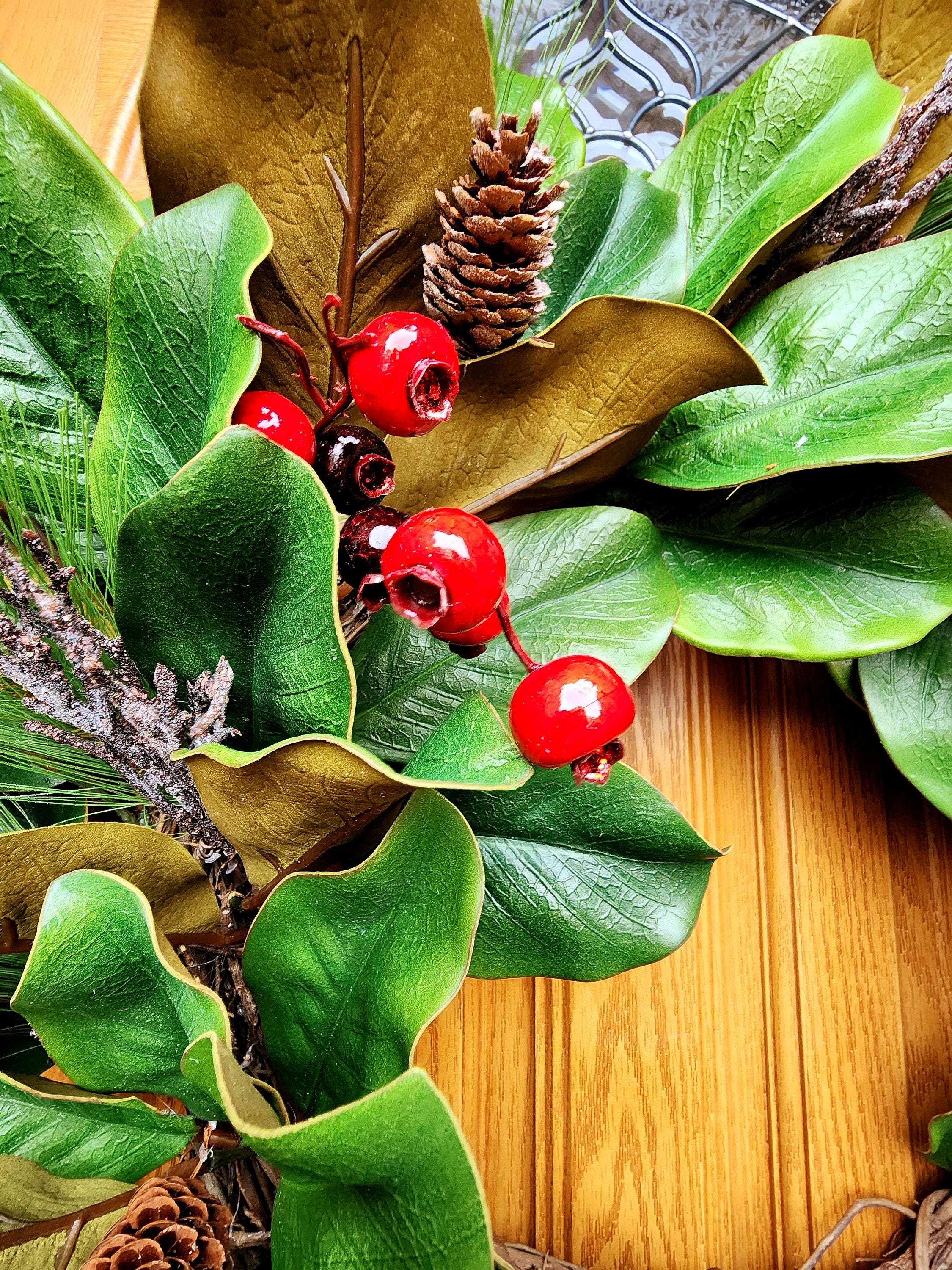 Extra Large Magnolia Leaf Christmas Wreath: Holiday Berry Grapevine ...