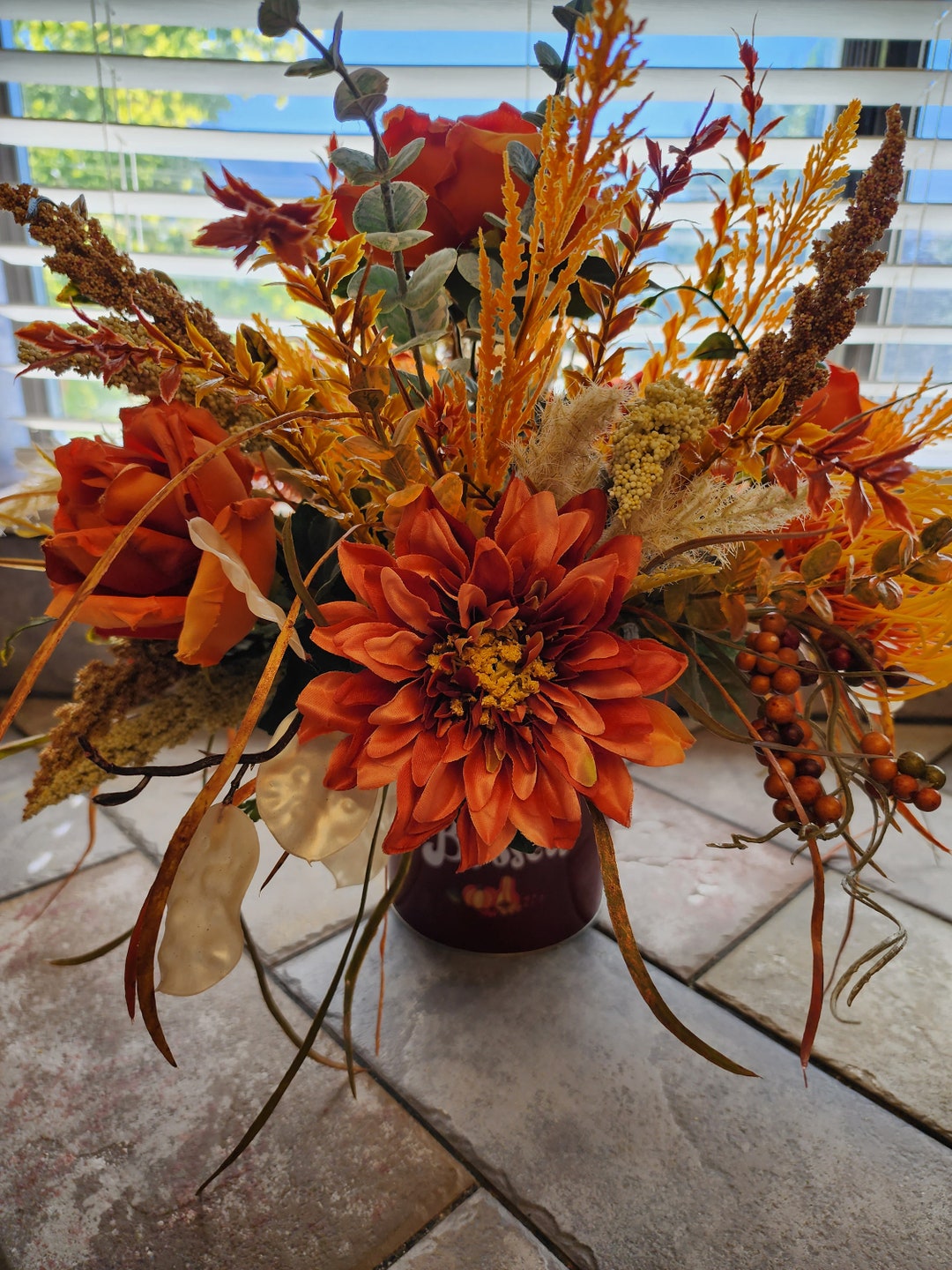 Rustic Fall Artificial Floral Arrangement, Autumn Floral Arrangement ...