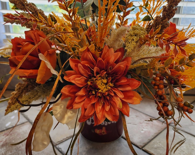 Rustic Fall Artificial Floral Arrangement, Autumn Floral Arrangement ...