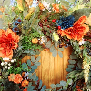 Fall Rustic Wreath Farmhouse Grapevine Artificial Rust Colored Dahlias ...