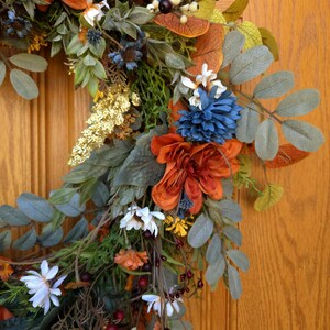 Fall Rustic Wreath Farmhouse Grapevine Artificial Rust Colored Dahlias ...