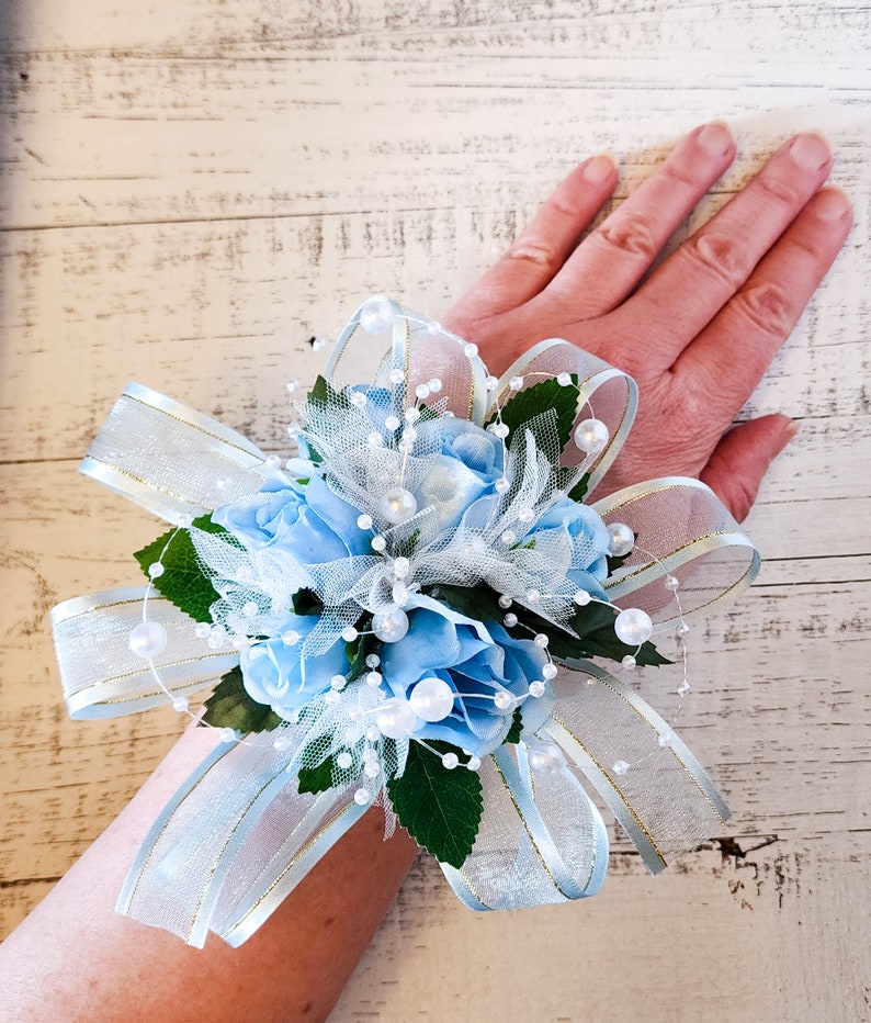 Blue Silk Corsage Bracelet for Prom, Formal Events and Weddings, Mother ...