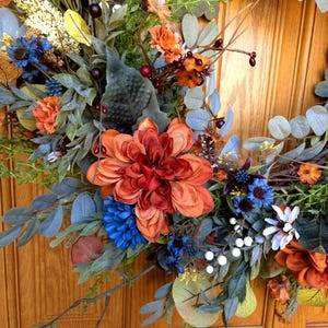 Fall Rustic Wreath Farmhouse Grapevine Artificial Rust Colored Dahlias ...