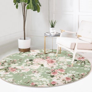 Green & Pink Floral Area Rug Blossom Floor Mat Spring Rug - Etsy