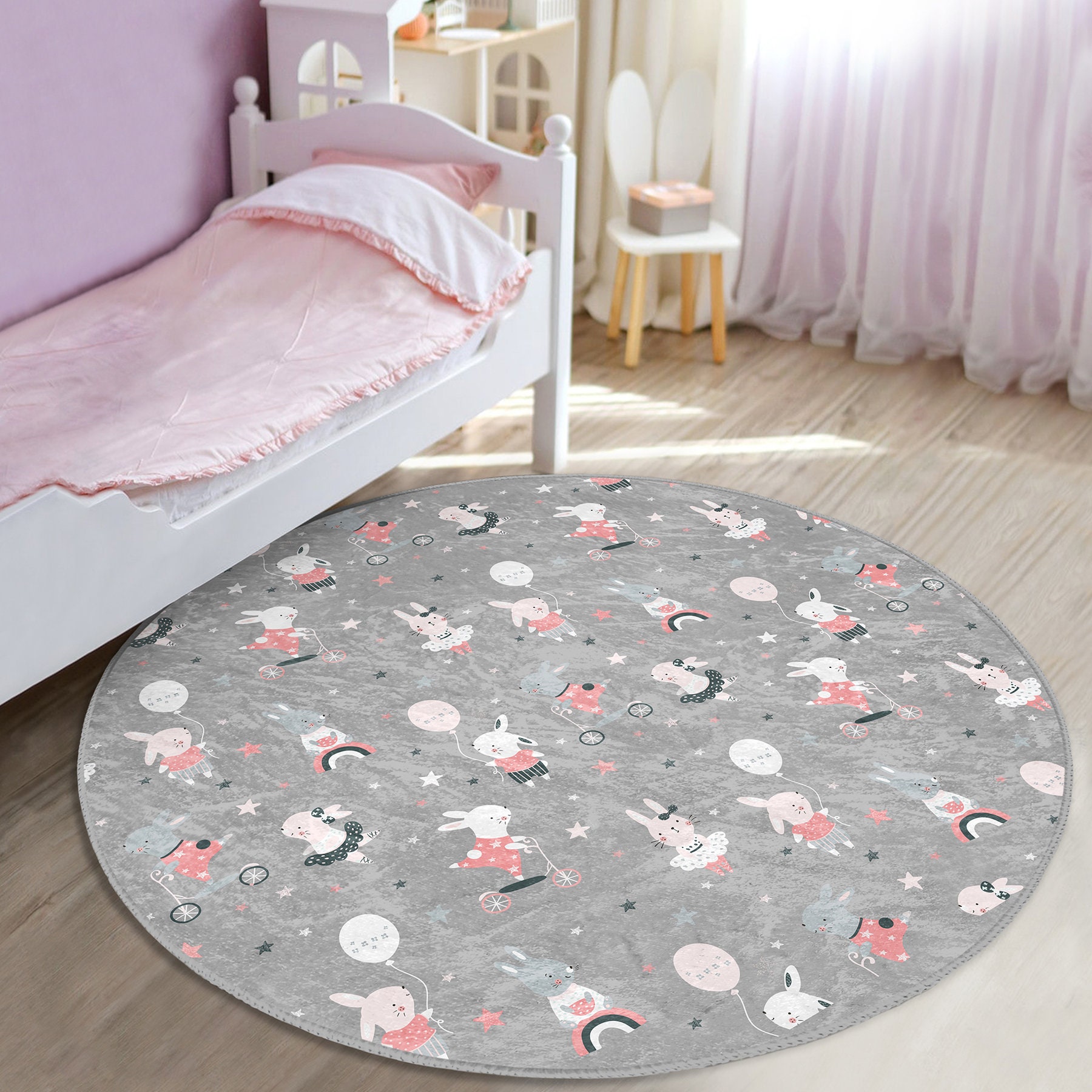 Cute Rabbit Kids Rug Bunny Nursery Area Rug Sweet Animals - Etsy