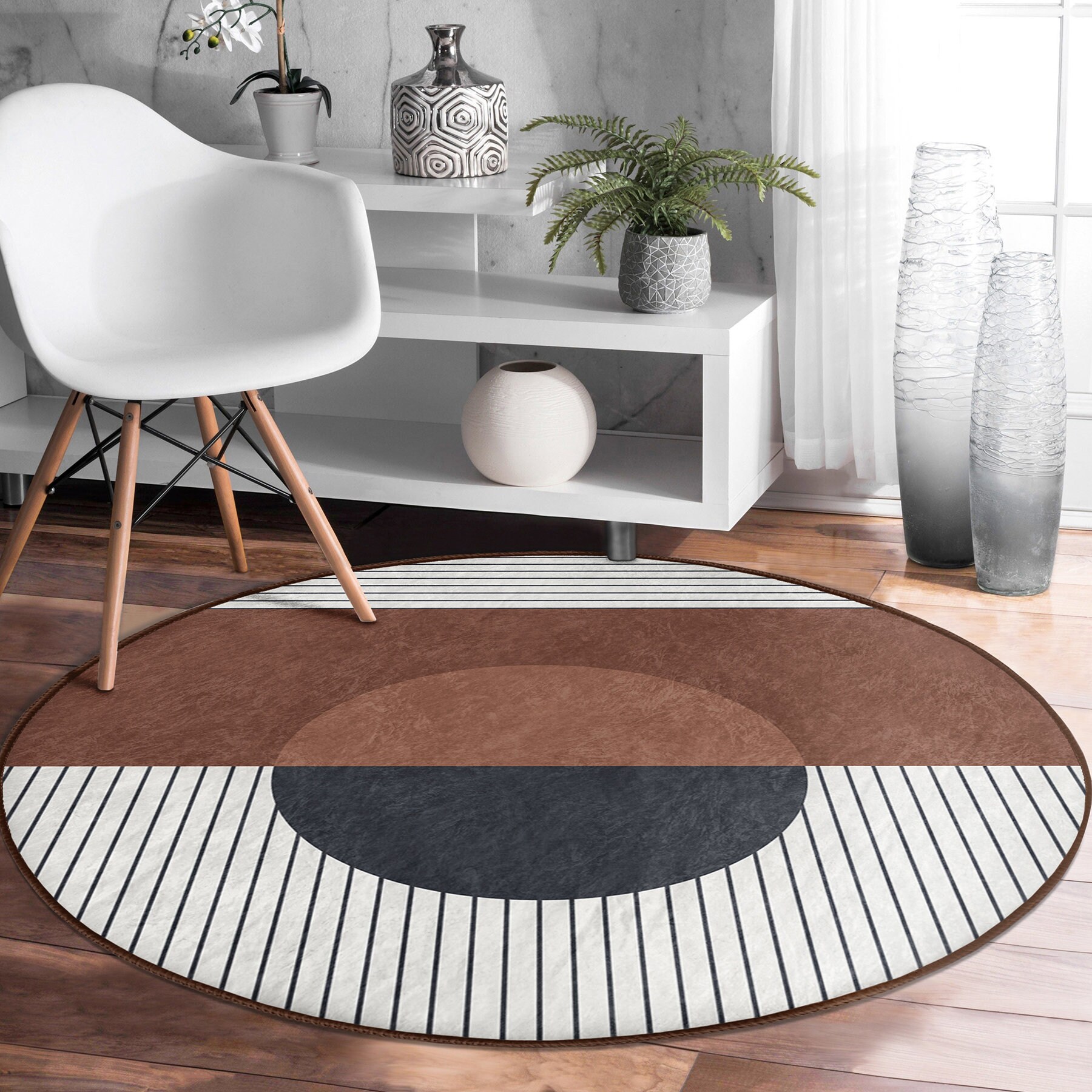 Abstract Round Rug Non-slip Circle Rug Striped Anti Slip - Etsy