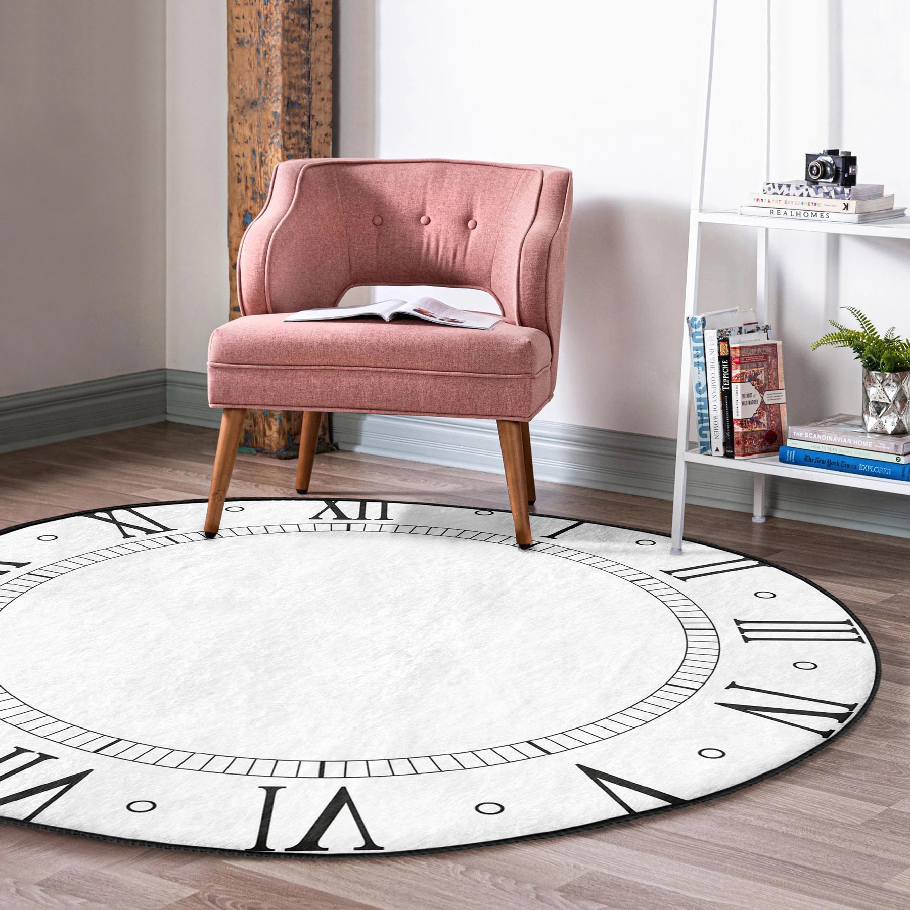 Clock Design Carpet Clock Themed Circle Rug Black & White - Etsy