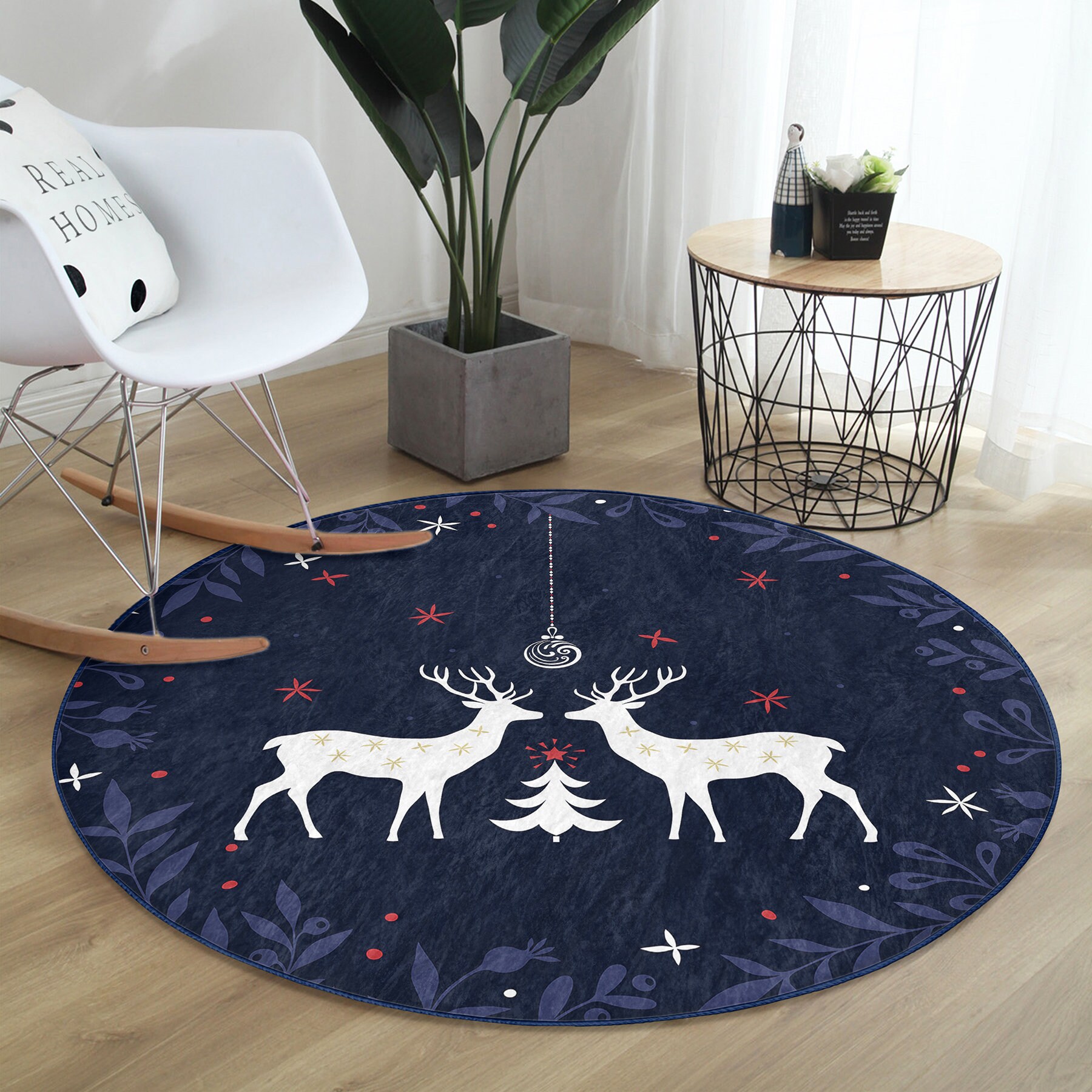 Christmas Reindeer Round Area Rug Santas Reindeers Carpet - Etsy