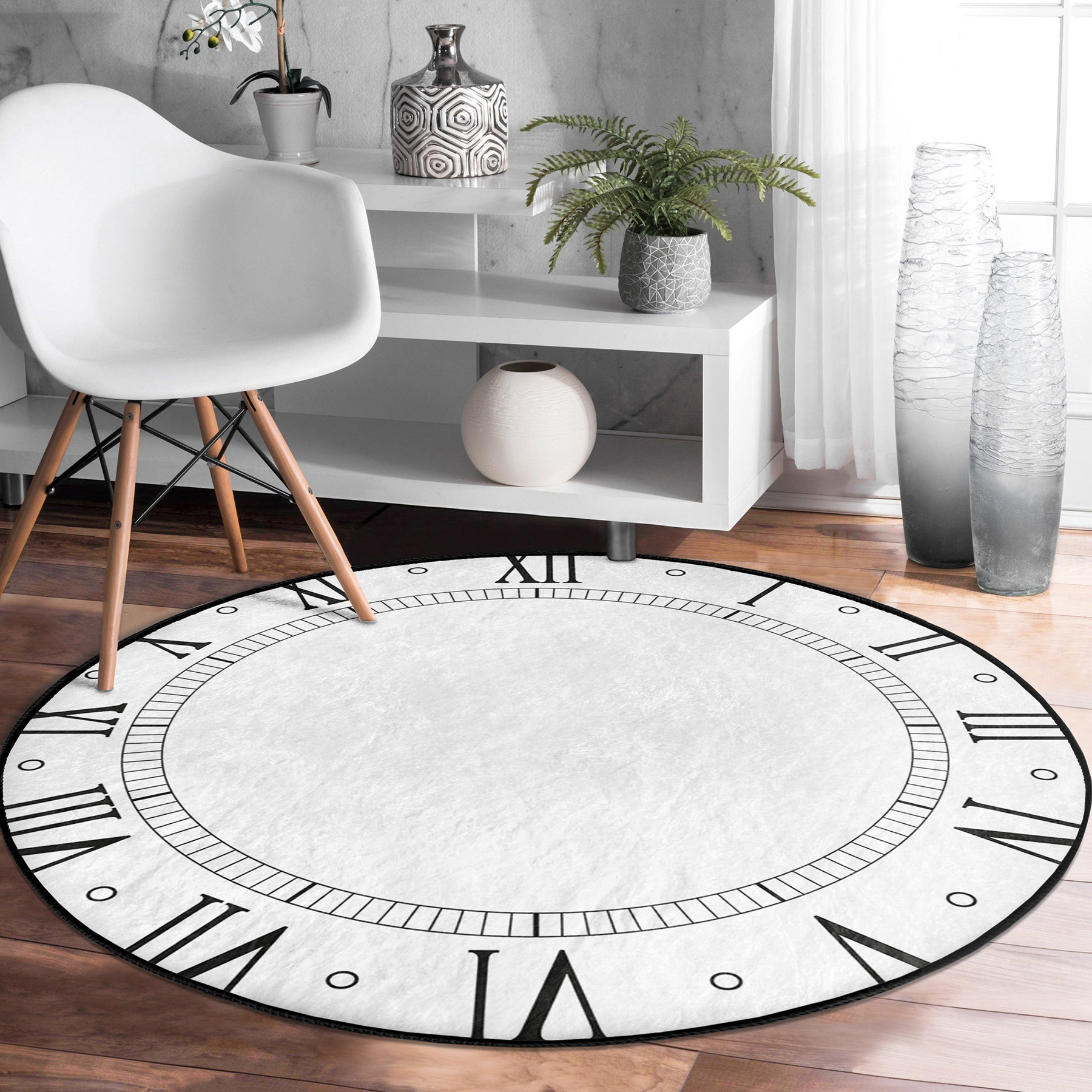 Clock Design Carpet Clock Themed Circle Rug Black & White - Etsy