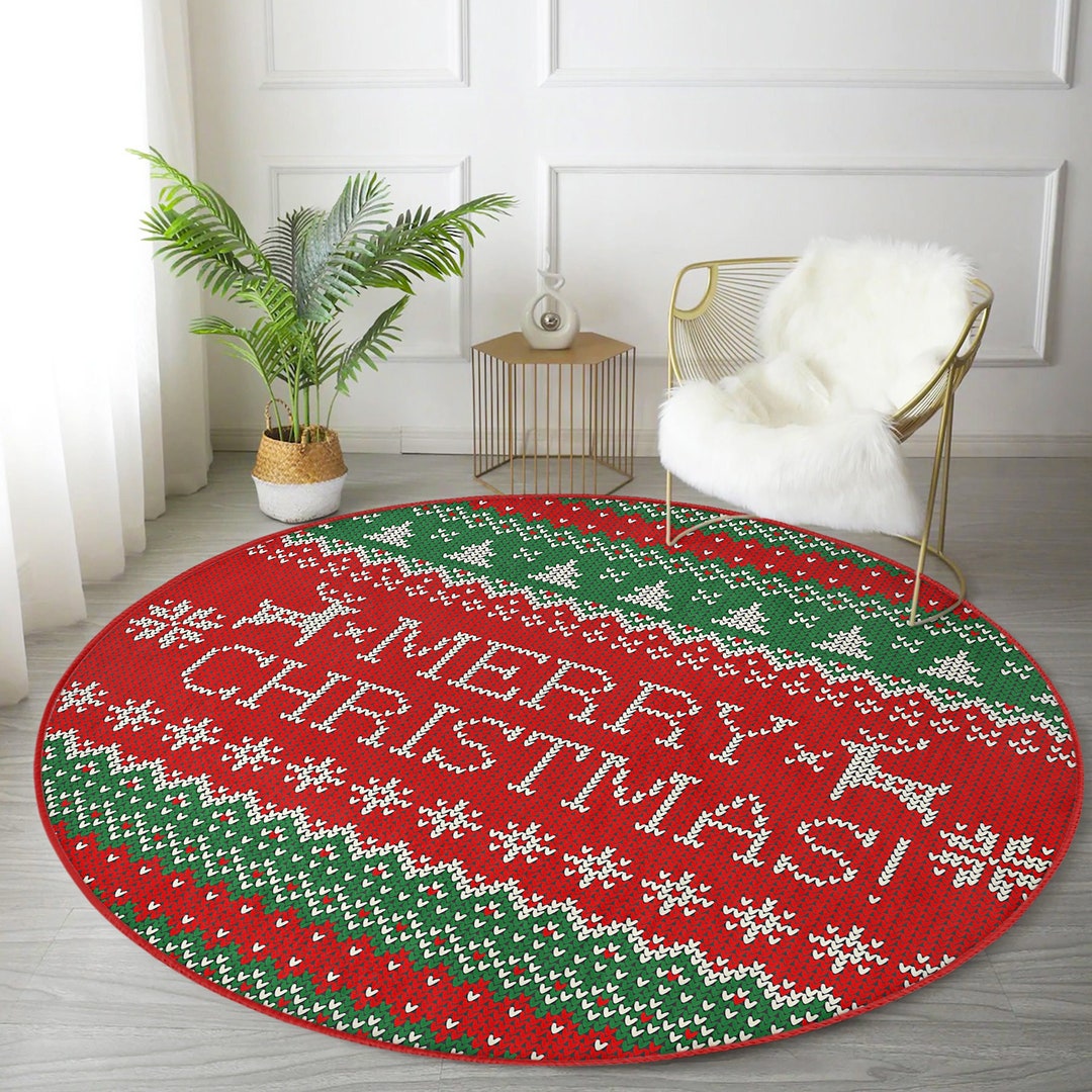 Merry Christmas Reindeer Round Rug, Christmas Entryway Decor, Modern ...