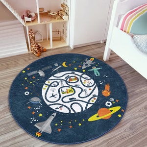 Space Themed Round Rug Non-slip Circle Rug Educational Rug - Etsy