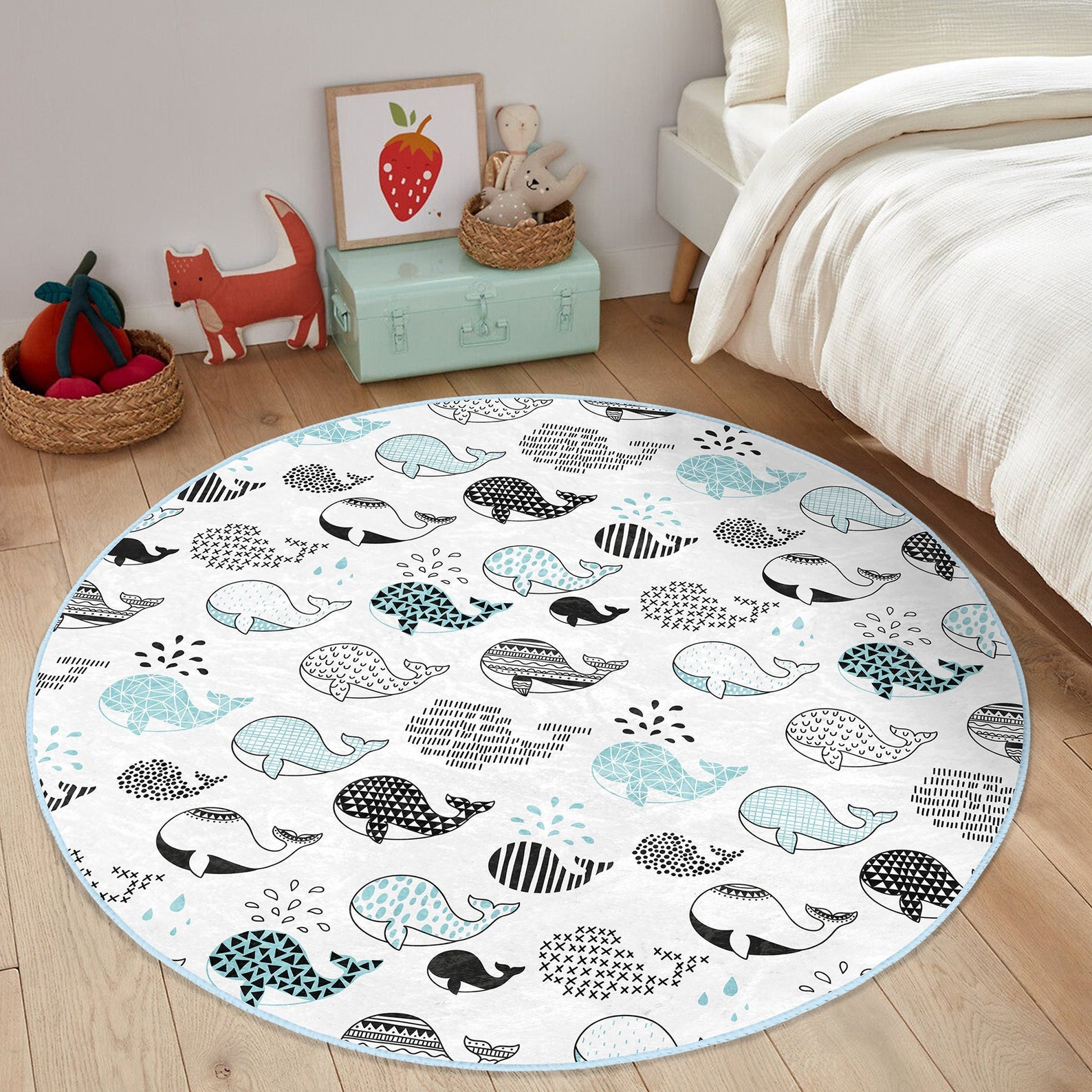 Blue and White Whale Rug Nautical Baby Room Rug Ocean & Sea - Etsy