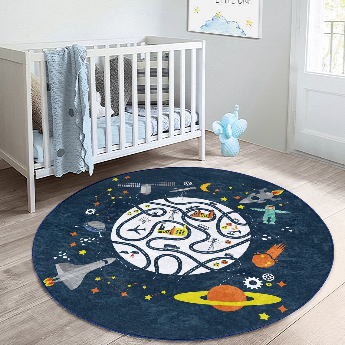 Space Themed Round Rug Non-slip Circle Rug Educational Rug - Etsy