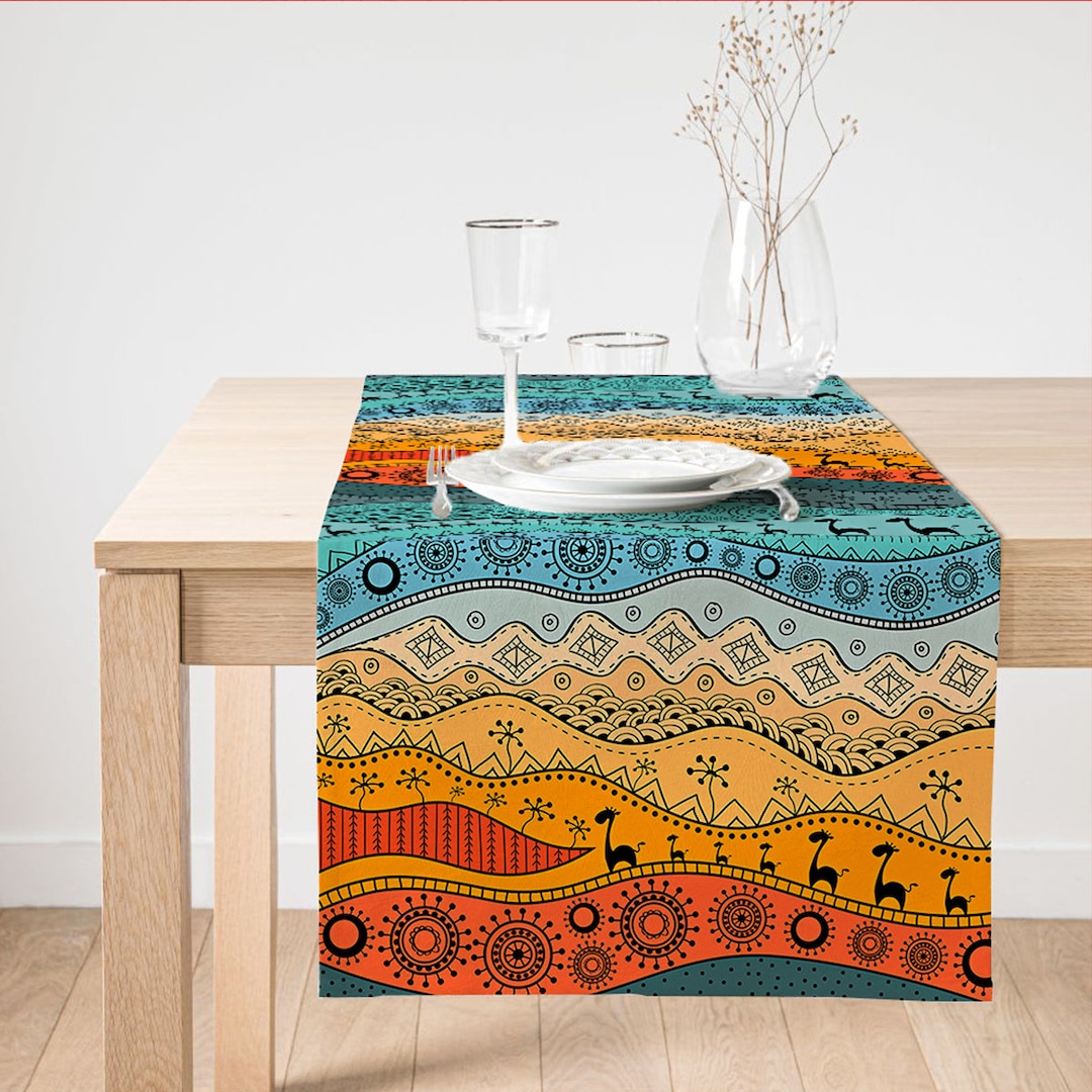 Ethnic Suede Table Runner Geometric Patterns Tablecloth - Etsy