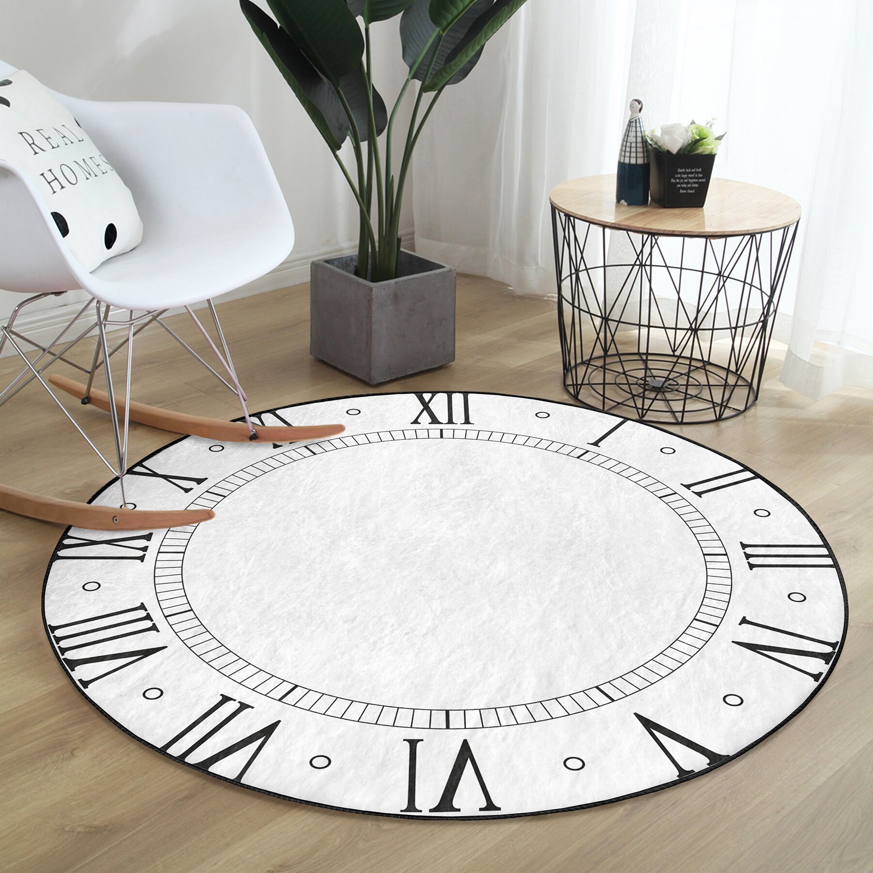 Clock Design Carpet Clock Themed Circle Rug Black & White - Etsy