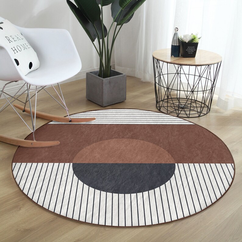 Abstract Round Rug Non-slip Circle Rug Striped Anti Slip - Etsy