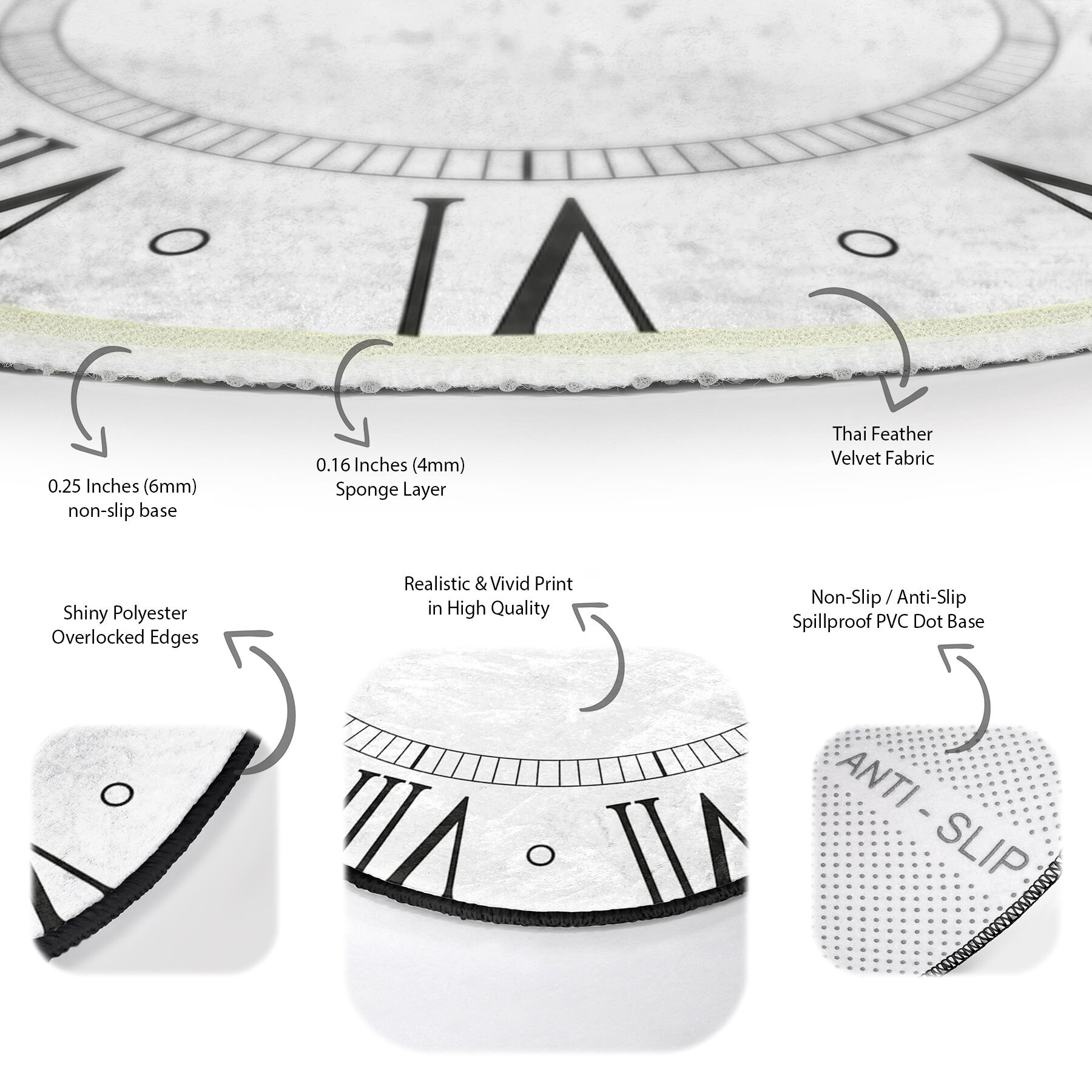 Clock Design Carpet Clock Themed Circle Rug Black & White - Etsy