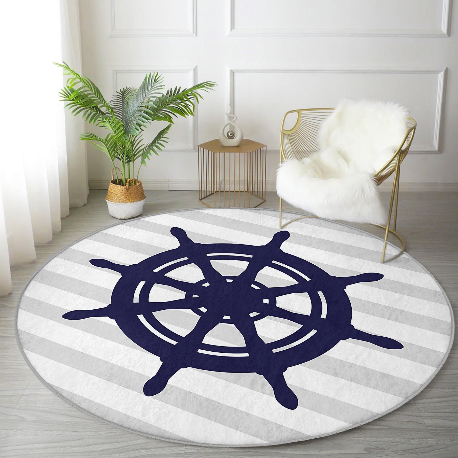 Wheel Themed Round Rug Marine Circle Carpet Sea and Ocean - Etsy