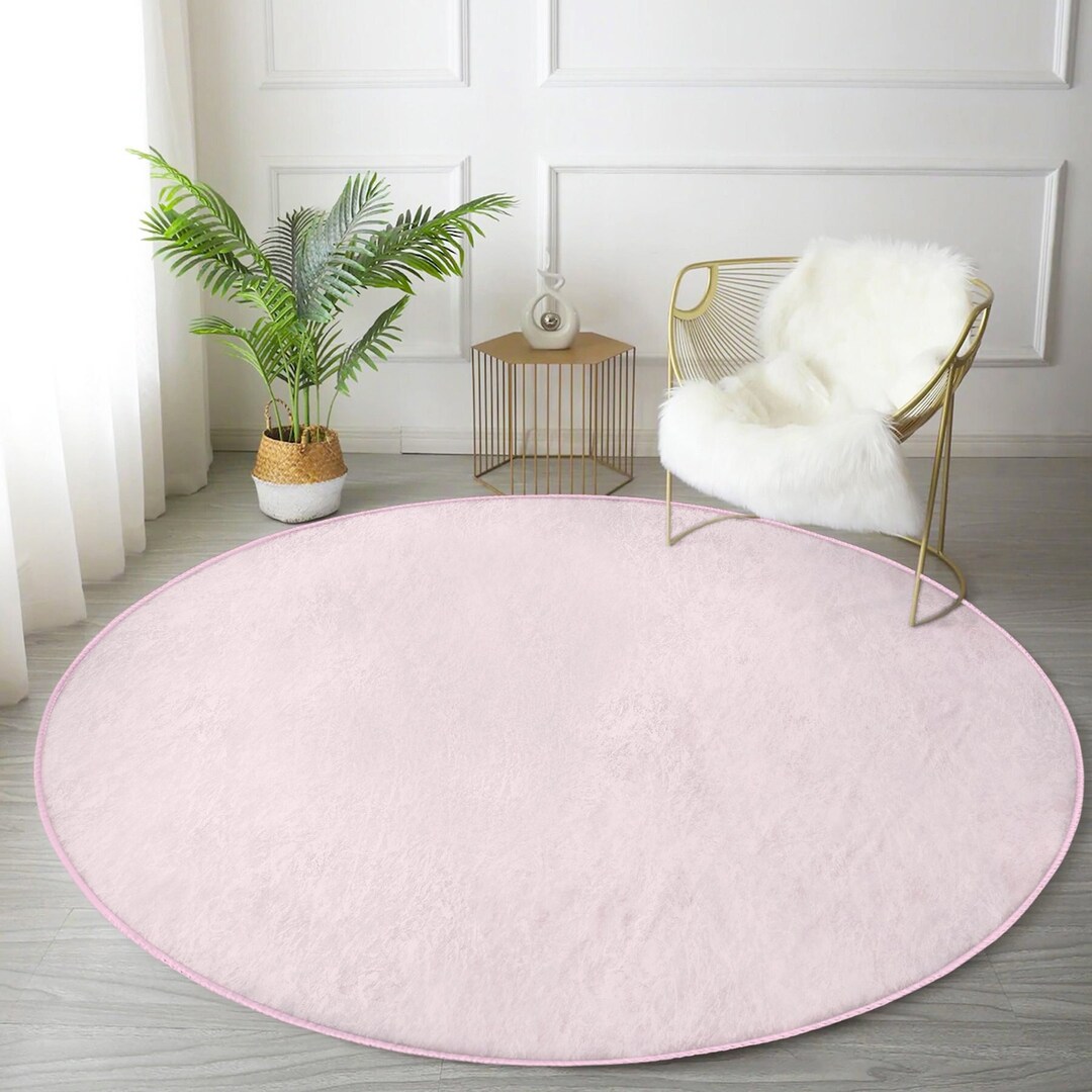 Solid Pink Round Rug for Living Room Pink Kids Room Rug - Etsy
