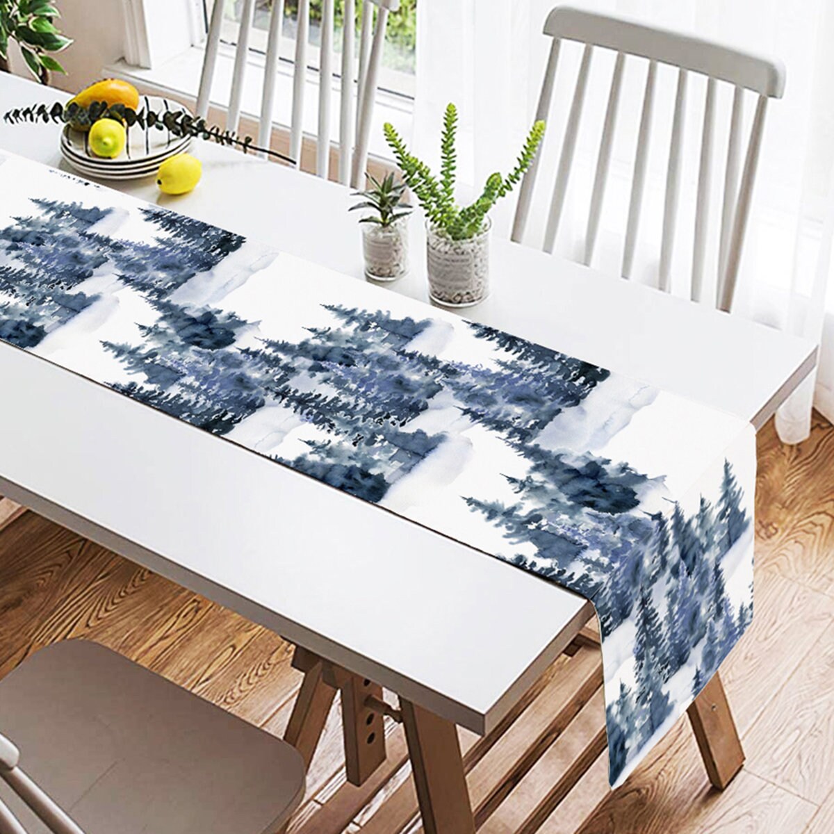 Pine Tree Table Runner Watercolor Pine Tree Tablecloth - Etsy