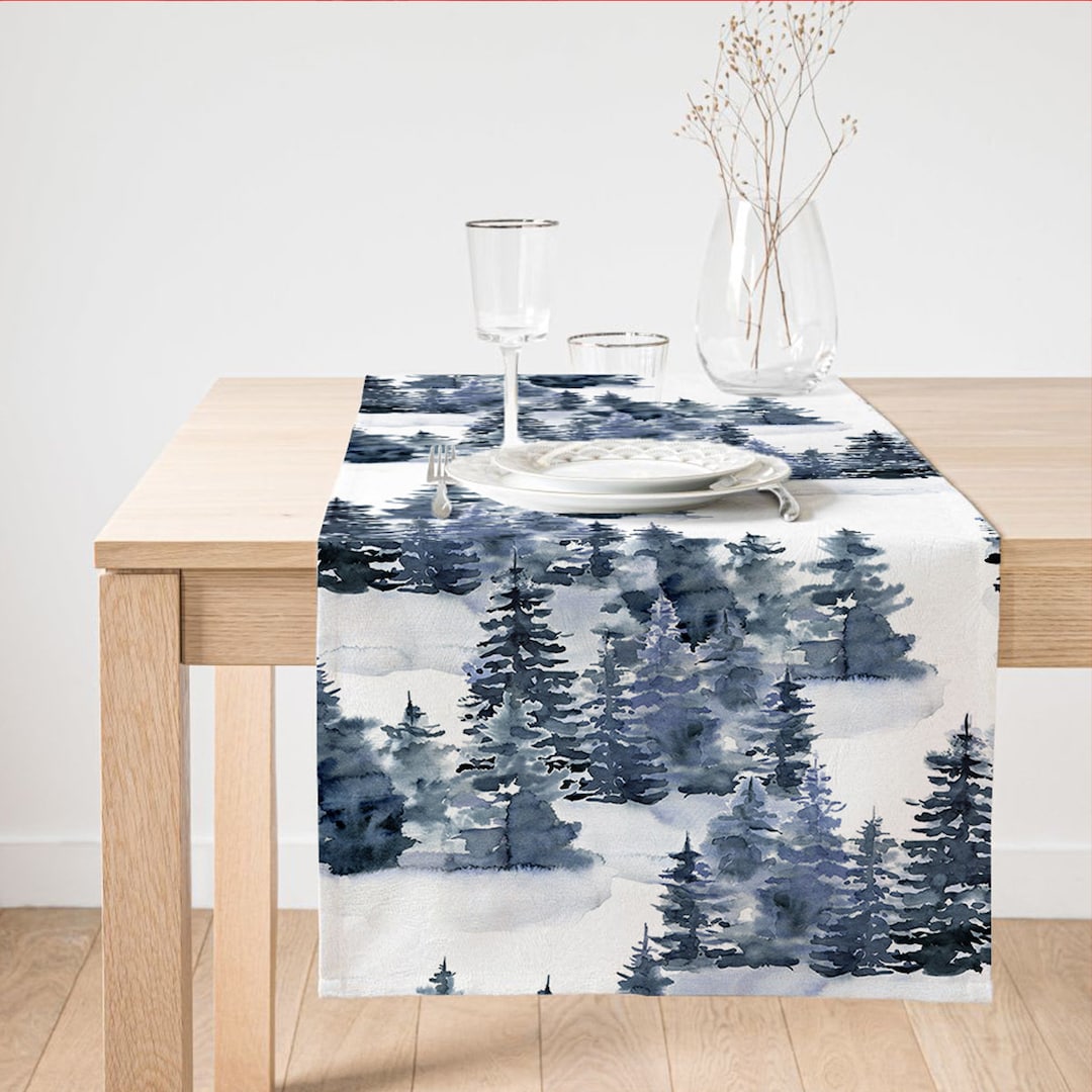 Pine Tree Table Runner Watercolor Pine Tree Tablecloth - Etsy
