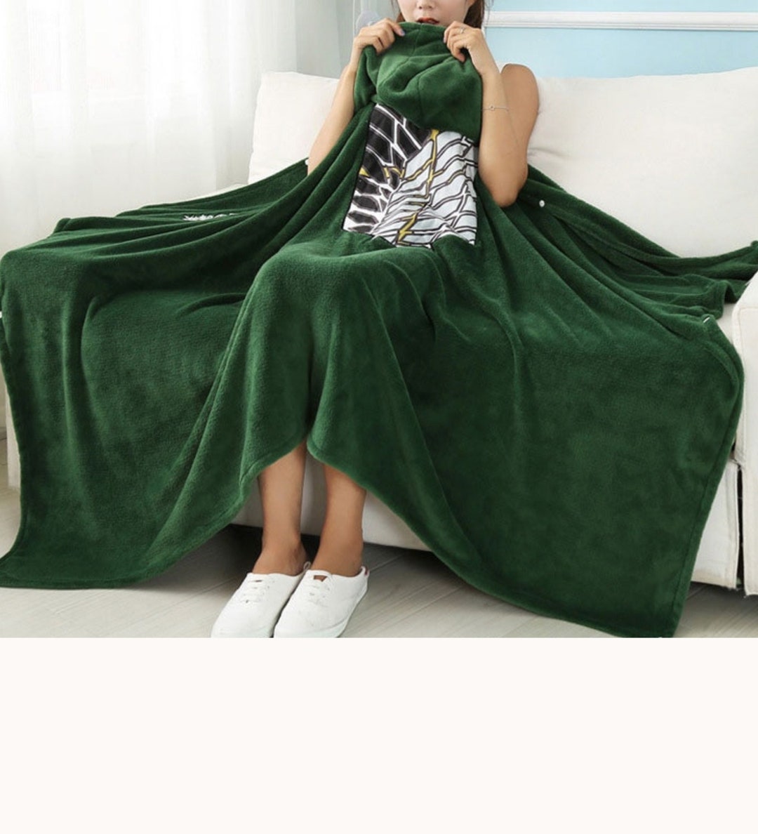 Halloween Blanket, Plush Anime Blanket Cloak With Hood Wings, Green ...